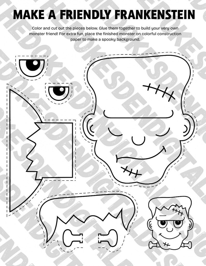 Printable Frankenstein Craft | Halloween Cut & Color Activity for Kids ...