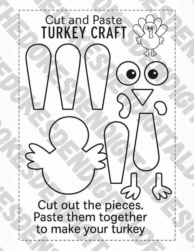 Printable Turkey Craft: Thanksgiving Cut and Paste Activity (digital ...