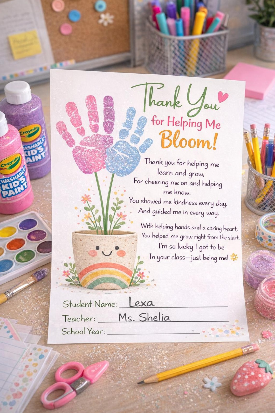 Teacher Handprint Flower Craft Printable | Thank You for Helping Me ...