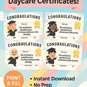 Daycare Graduation Printables – Instant Download Certificates - Etsy
