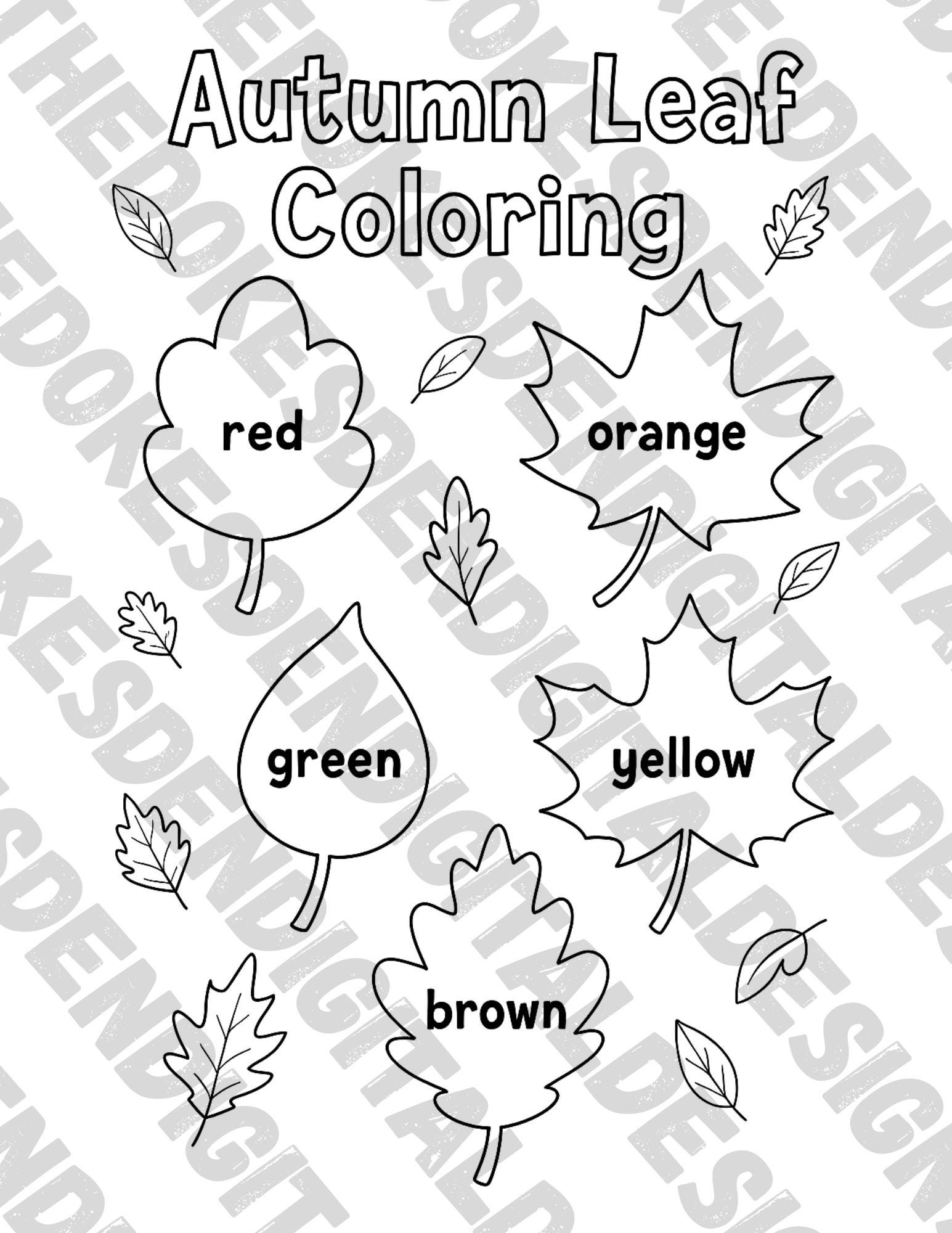 Printable Autumn Leaf Coloring Page | Fun Fall Color Recognition ...