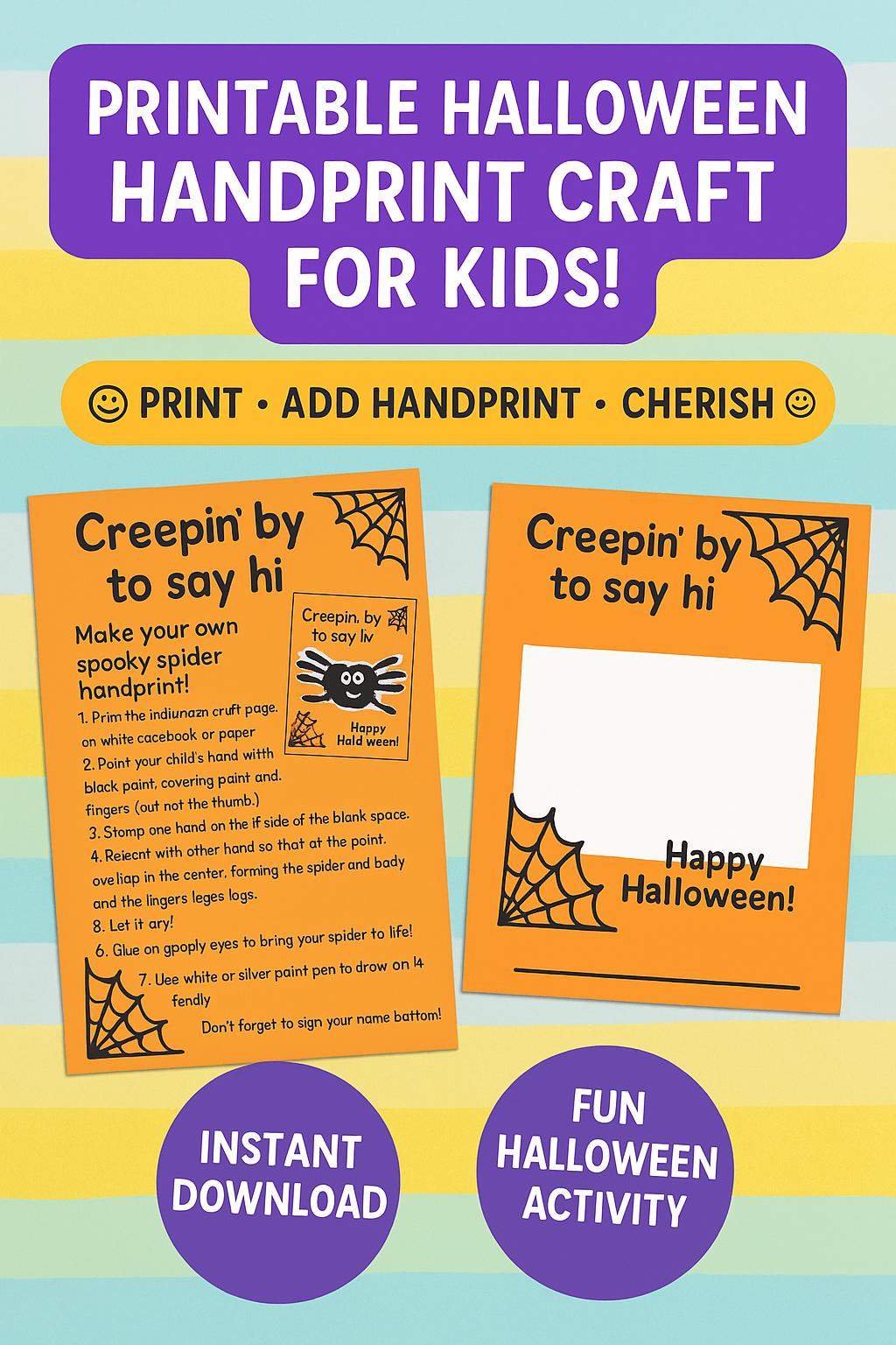 Halloween Spider Handprint Craft: Kid's Printable Art Project (PDF ...
