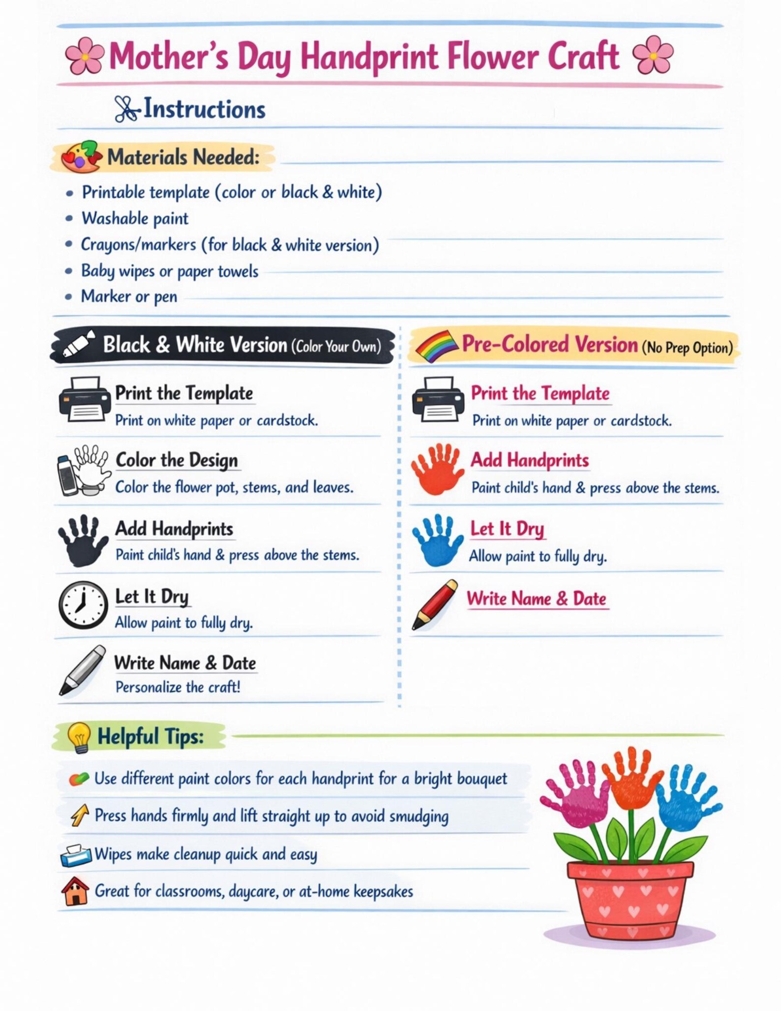 Mother's Day Handprint Flower Craft | Kids Poem Activity (PDF) - Etsy