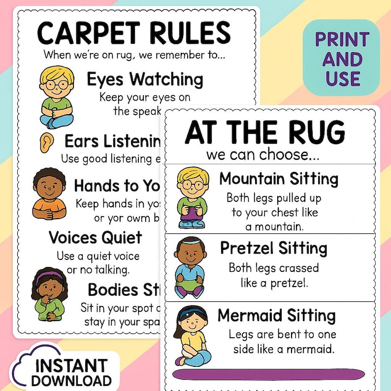 Classroom Rug Rules Poster: Visual Sitting Choices, Teacher Resource ...