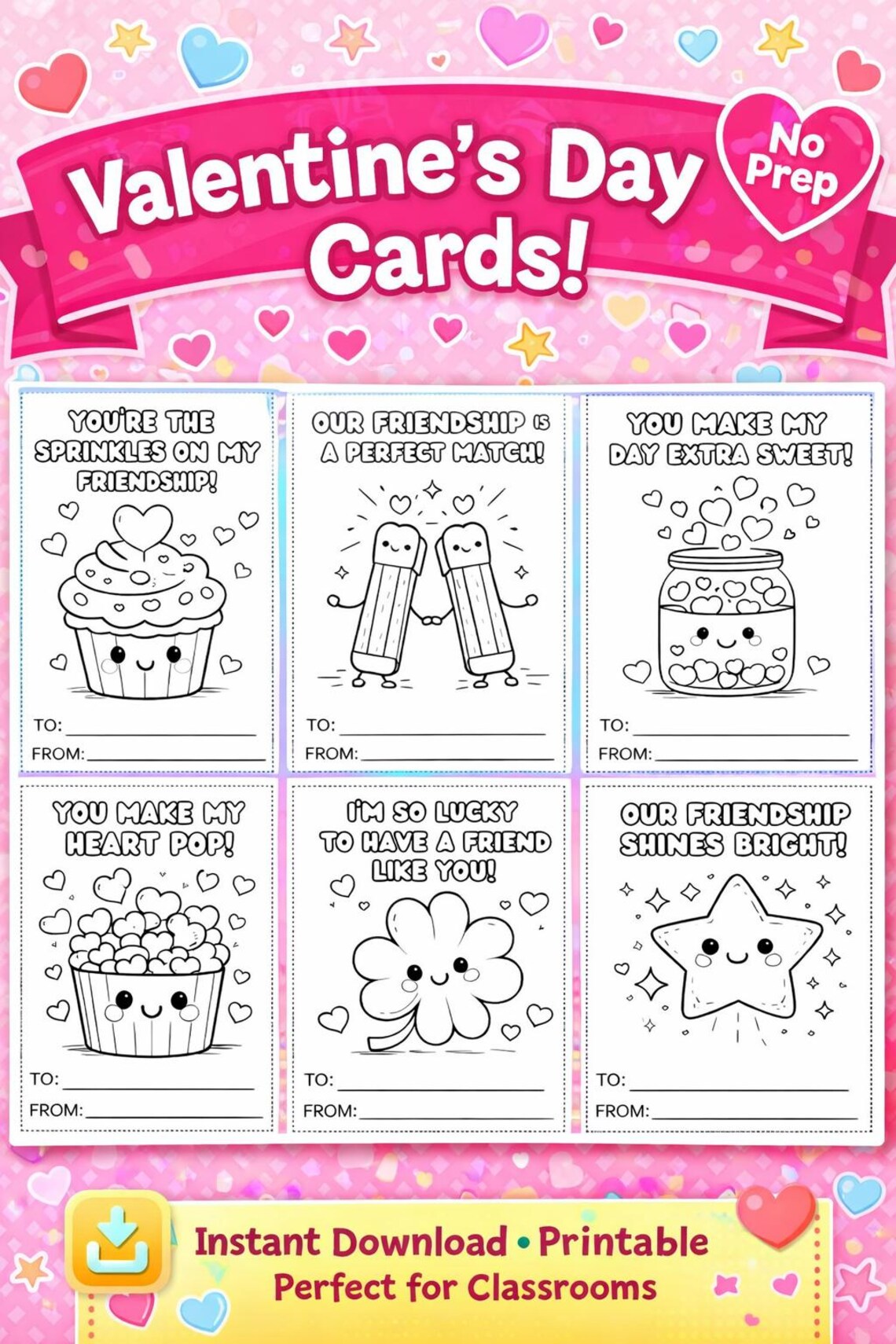 Valentine’s Day Friendship Cards for Kids | Printable Classroom ...