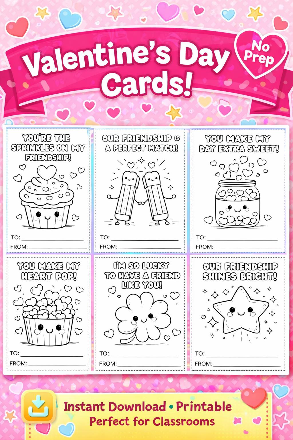 Valentine’s Day Friendship Cards for Kids | Printable Classroom ...