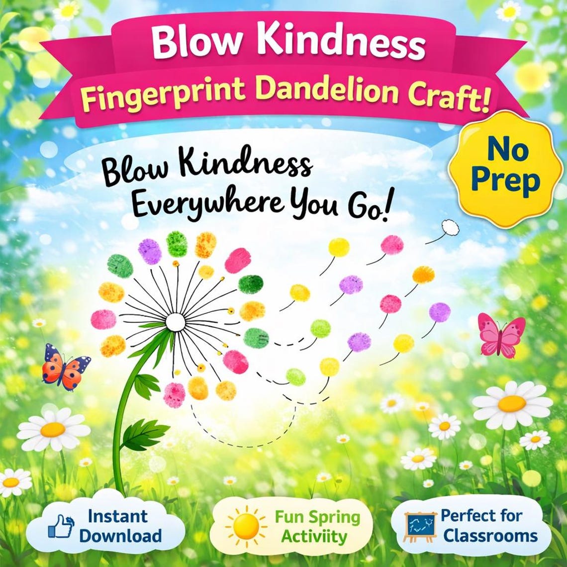 Fingerprint Dandelion Craft | Kindness Spring Art, Classroom Activity ...