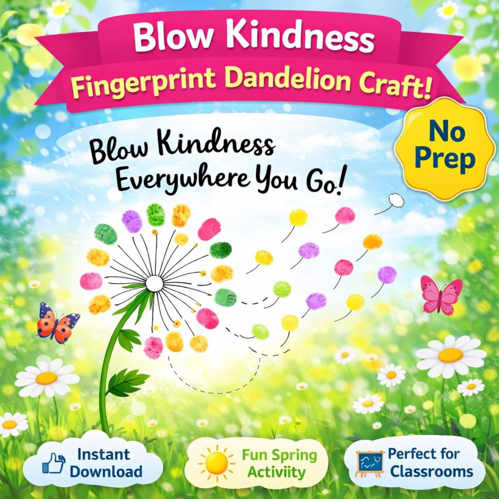 Fingerprint Dandelion Craft | Kindness Spring Art, Classroom Activity ...