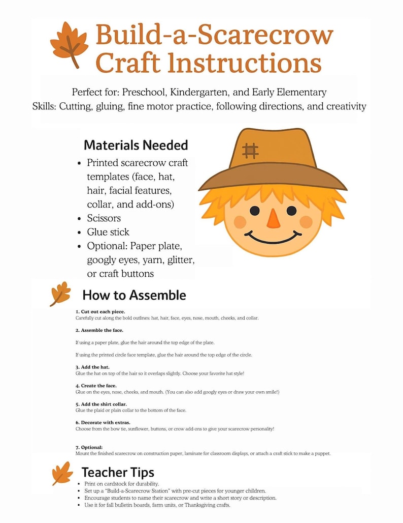 Build-a-scarecrow Craft for Kids | Fall Printable Activity | Low Prep ...