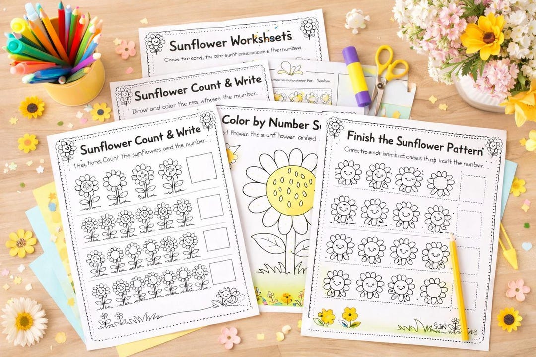 Sunflower Math Literacy Worksheets | Preschool Kindergarten Spring ...