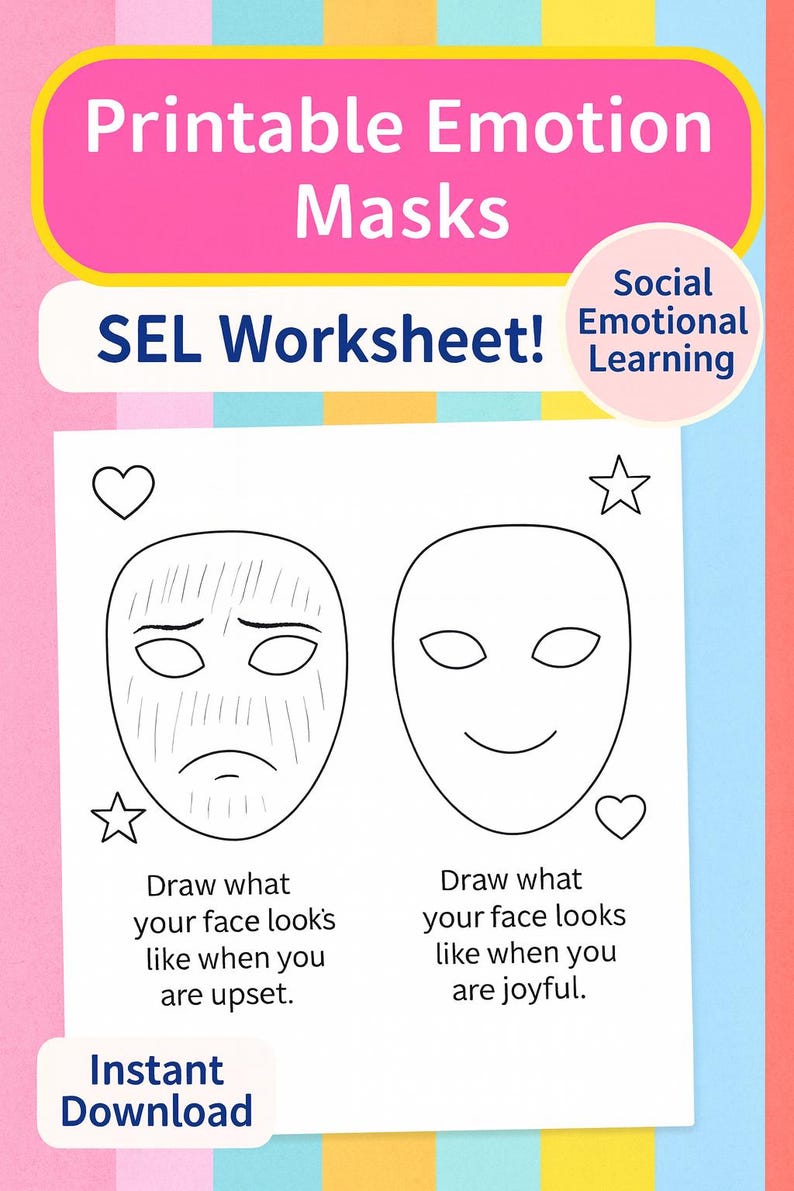 Emotion Masks SEL Worksheet – Social Emotional Learning Activity for ...