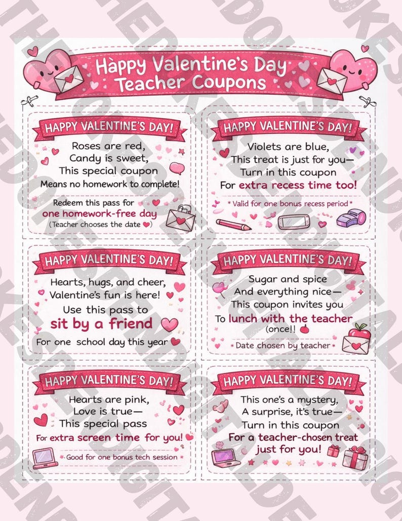 Printable Valentine’s Day Teacher Coupons | Classroom Rewards | No Prep ...