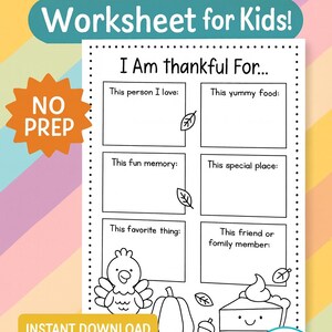 I Am Thankful For… Worksheet | No Prep Thanksgiving Activity for ...