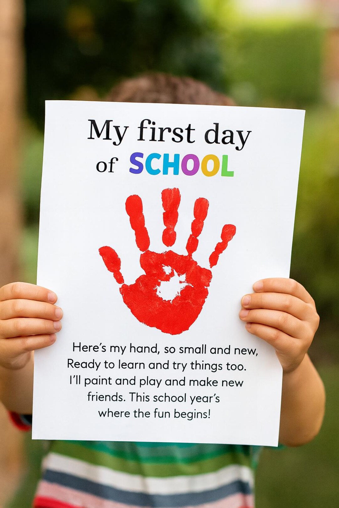 First Day of School Handprint Art: Poem Keepsake (PDF Download - Etsy