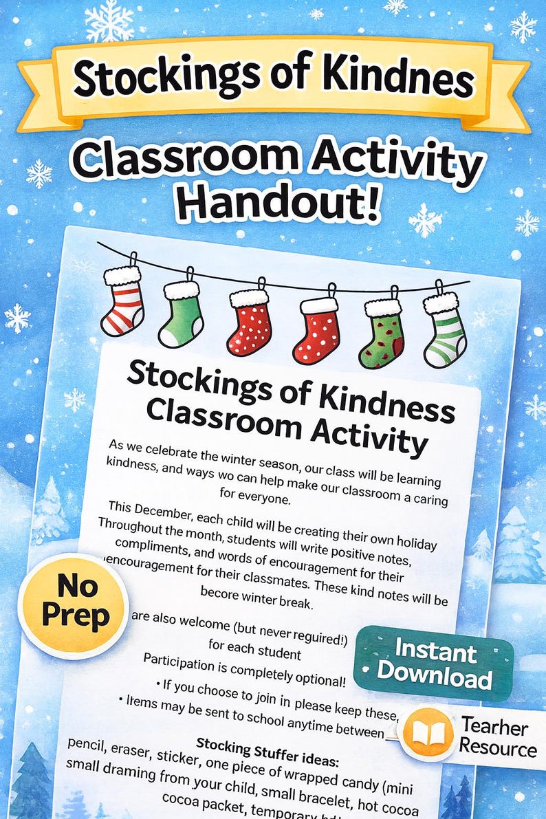 Kindness Stocking Classroom Activity | Parent Handout - Etsy