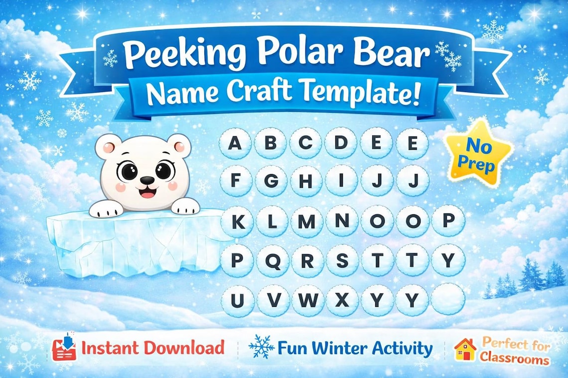 Peeking Polar Bear Name Craft | Winter Name Activity for Preschool ...