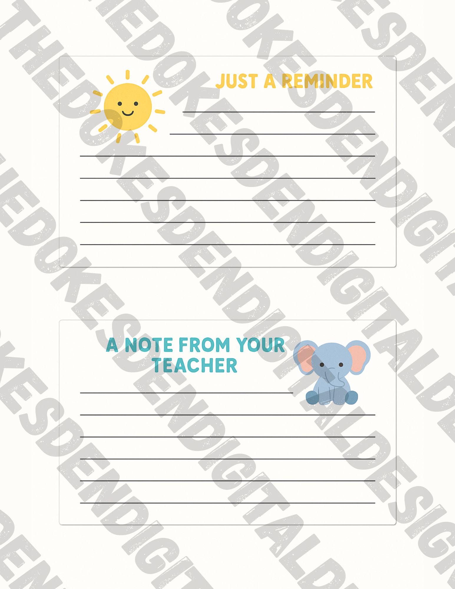 Printable Teacher Note Cards | Home Communication Templates (PDF) - Etsy