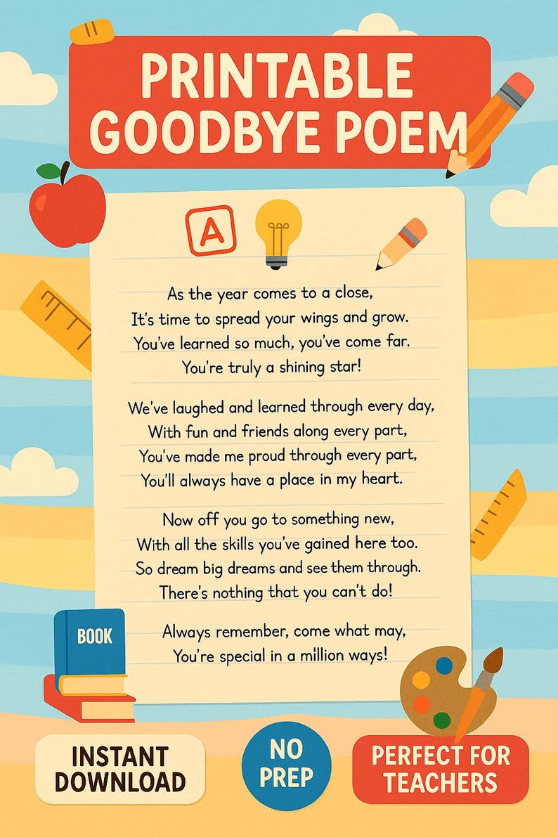Goodbye Poem for Students – Instant Download Gift From Teacher - Etsy