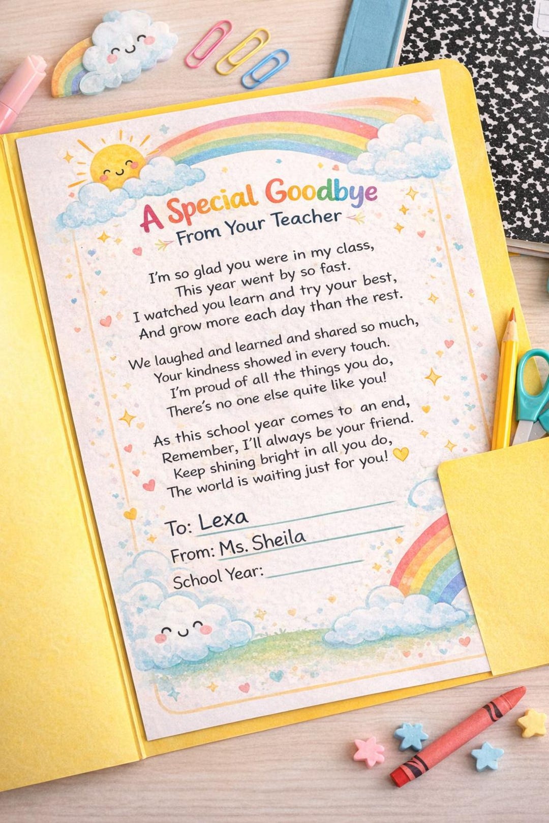 End of Year Goodbye Letter From Teacher | Student Keepsake Printable ...
