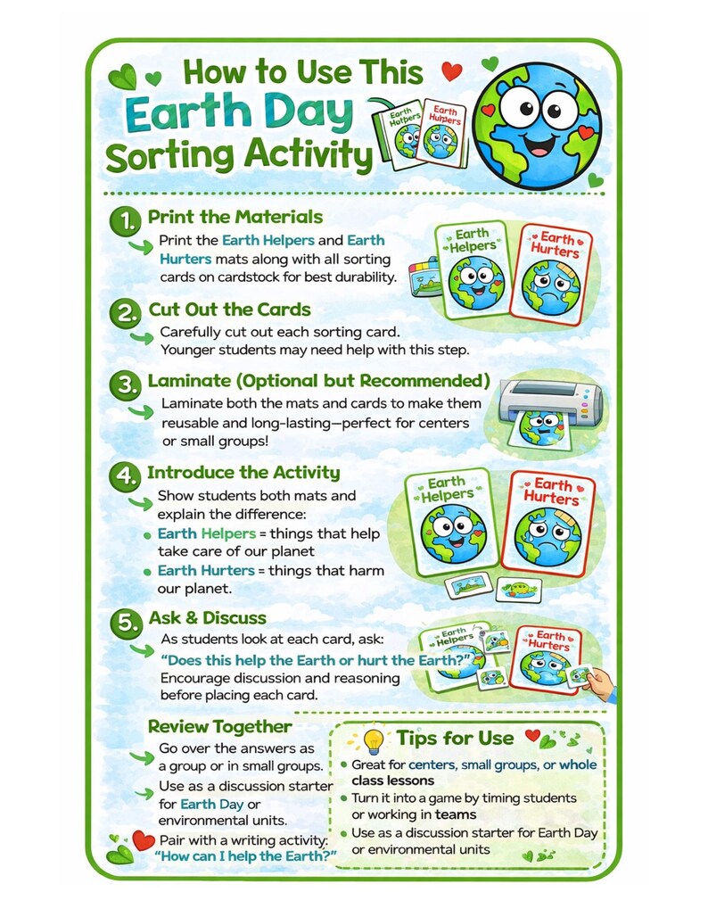 Earth Day Sorting Activity | Preschool Kindergarten Eco Printables ...