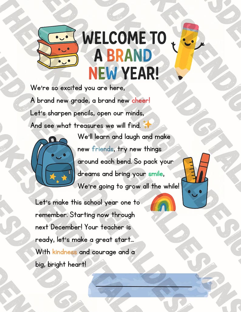 Welcome Back to School Letter: Printable Teacher Poem (PDF Download - Etsy