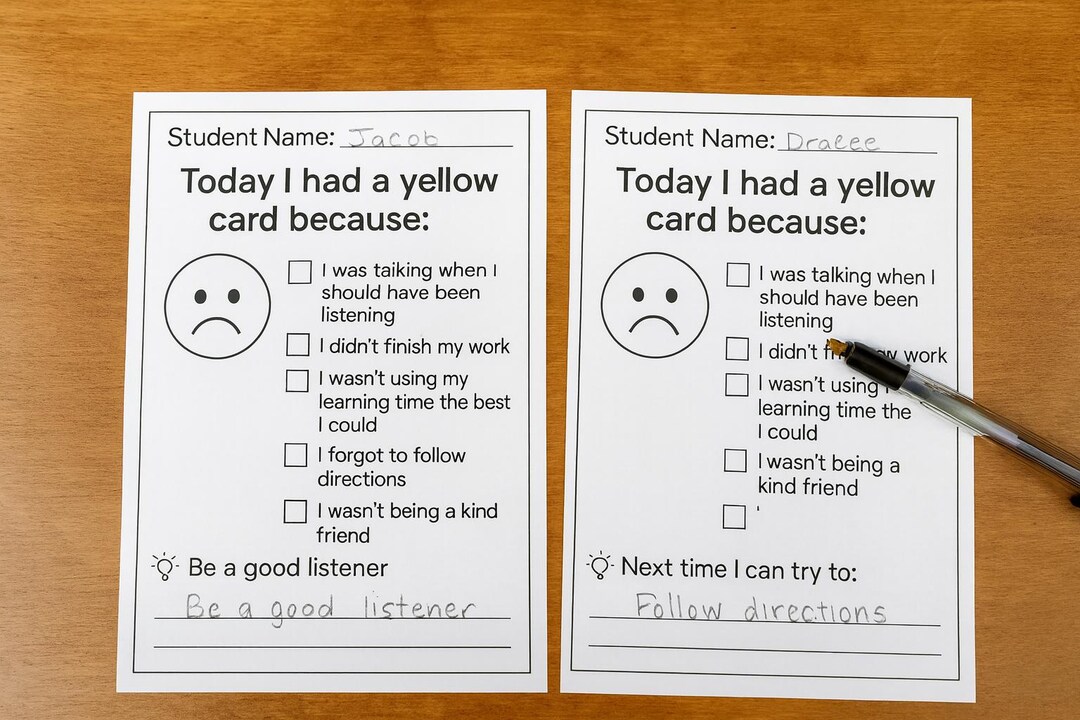 Printable Yellow Card Behavior Slips: Classroom Management Notices (PDF ...
