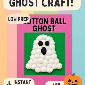 Cotton Ball Ghost Craft: Printable Halloween Activity for Kids (PDF ...