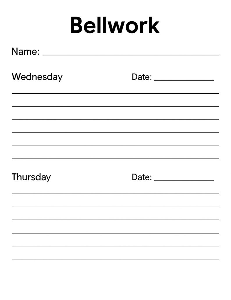 Printable Bellwork Pages | Daily Classroom Warm up Sheets for Students ...