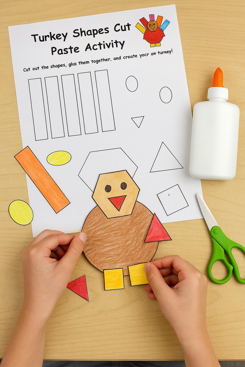 Turkey Shapes Cut & Paste Craft | Thanksgiving Classroom Activity - Etsy