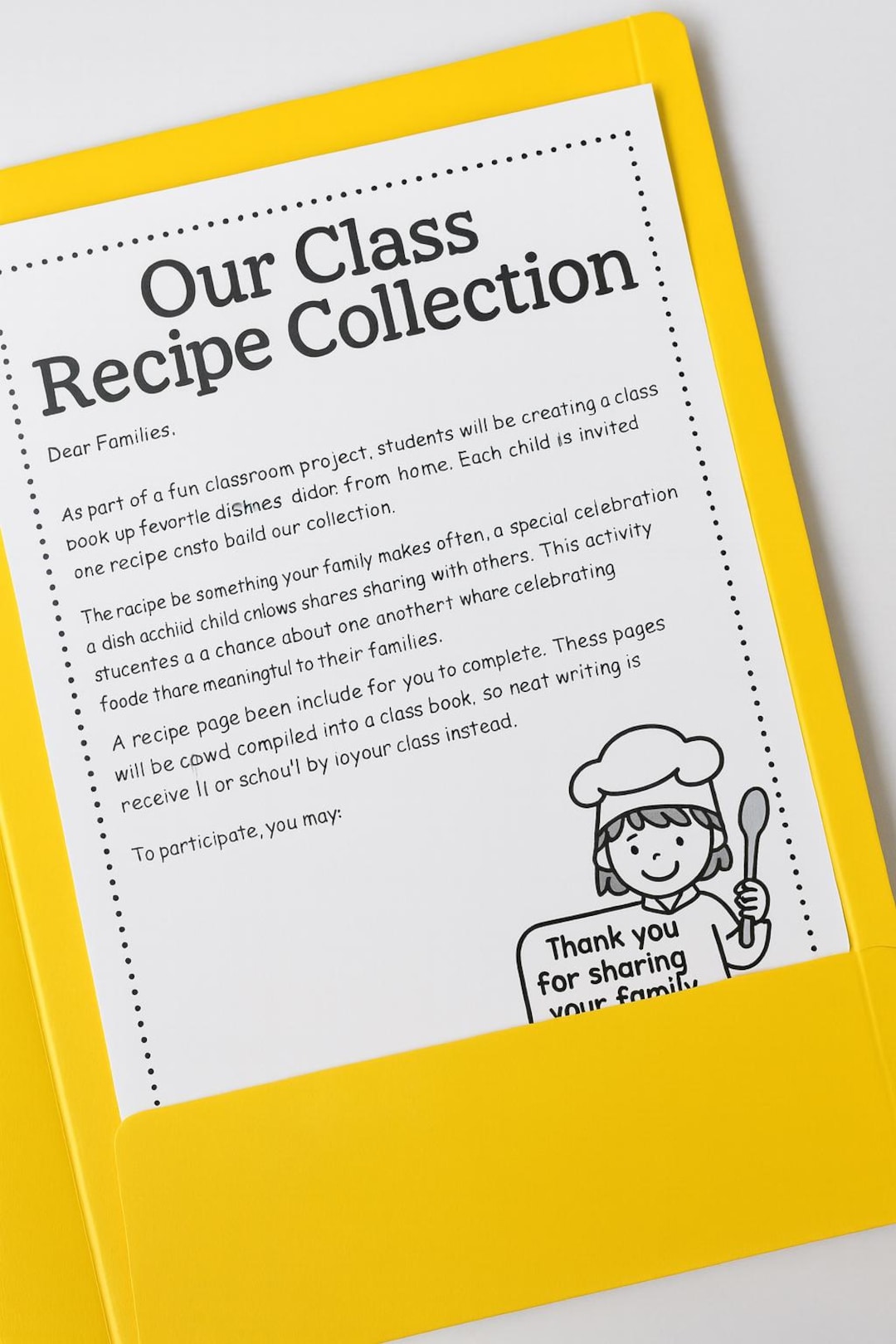 Our Class Recipe Collection Letter | Family Classroom Project - Etsy