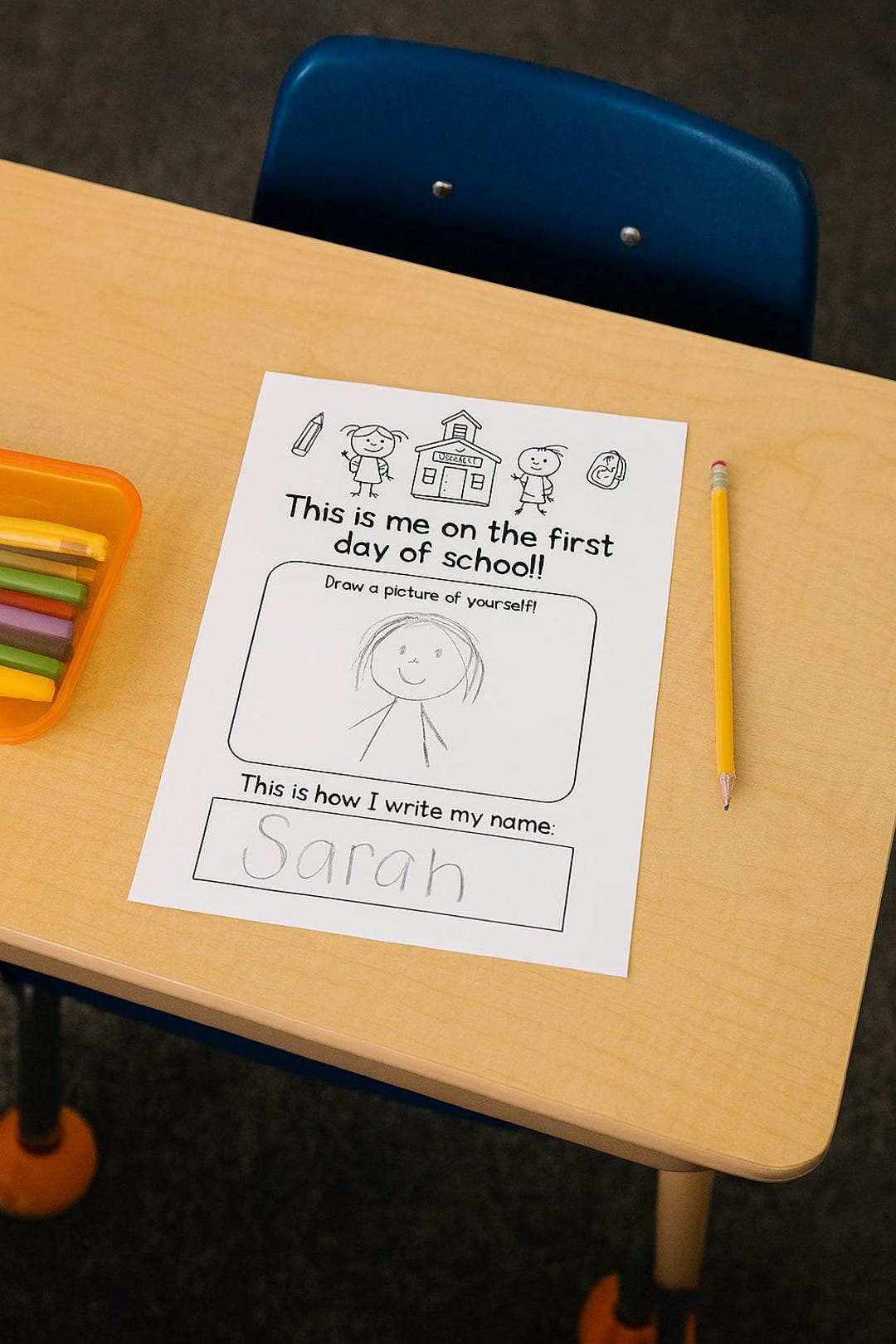 First Day of School Worksheet: Drawing & Name Practice (printable US ...