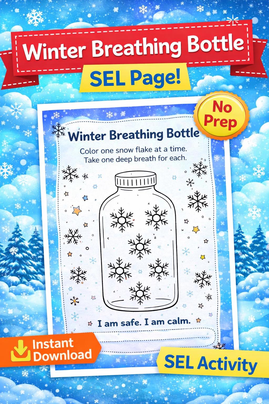 Winter Breathing Bottle SEL Coloring Page | No-prep Calm Down Activity ...