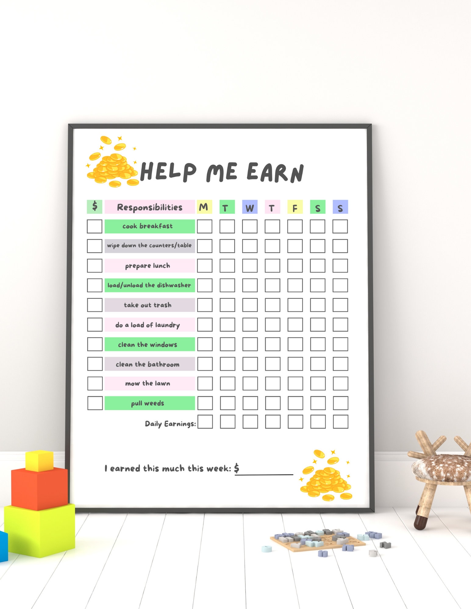 Help Me Earn Chore Chart. Kid's Chart. Money Chart. Children's Charts ...