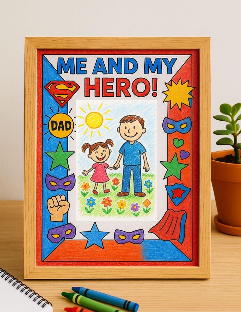 Printable Father's Day Coloring Page – "me and My Hero" Superhero Frame ...