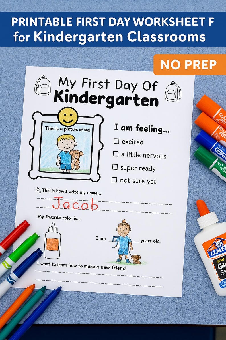 First Day of Kindergarten Worksheet: Keepsake Printable Activity Page ...