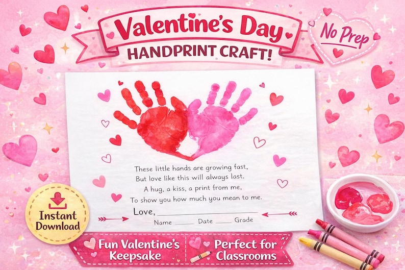 Valentine’s Day Handprint Keepsake Craft | Easy Classroom Activity - Etsy