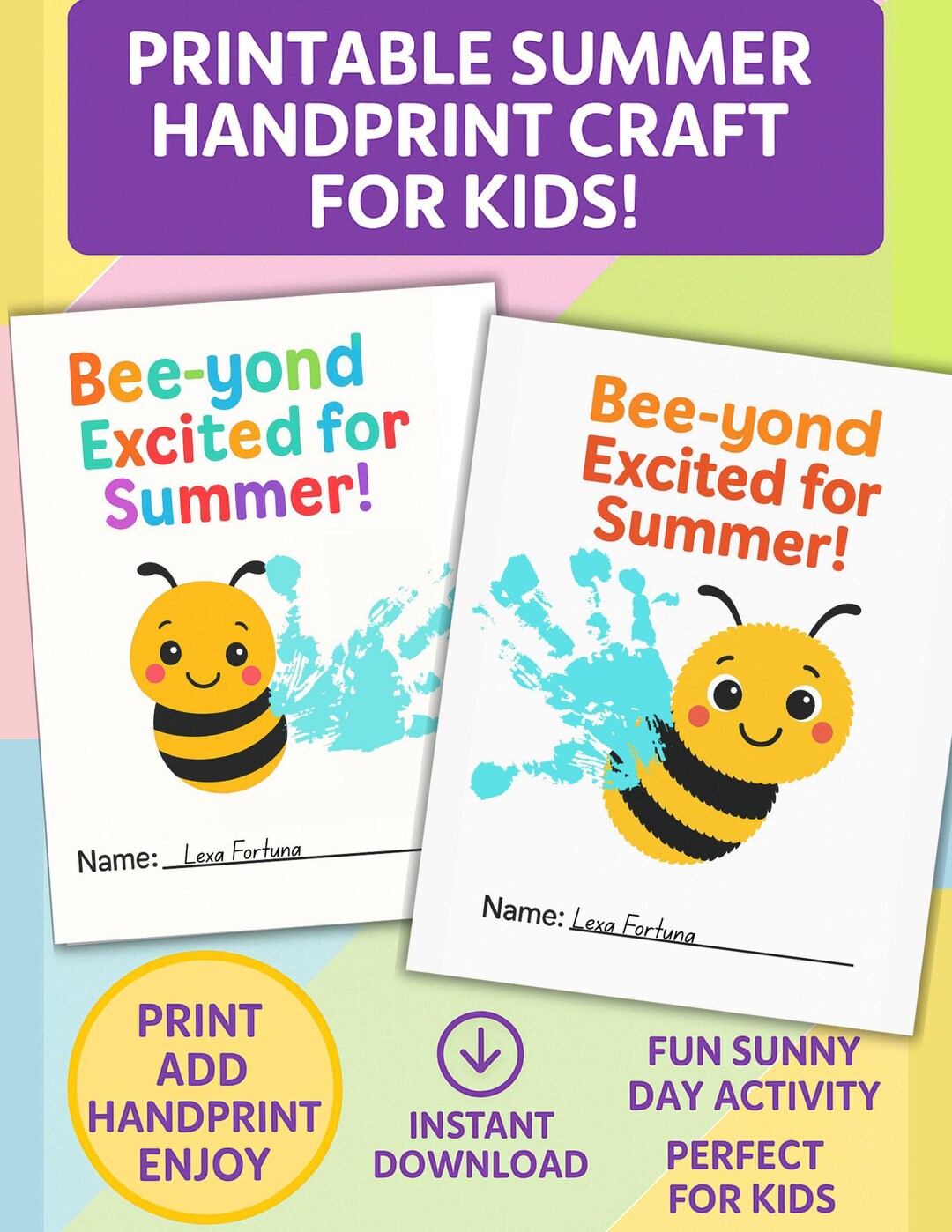 Bee Themed Summer Craft for Kids – DIY Handprint Art Printable - Etsy