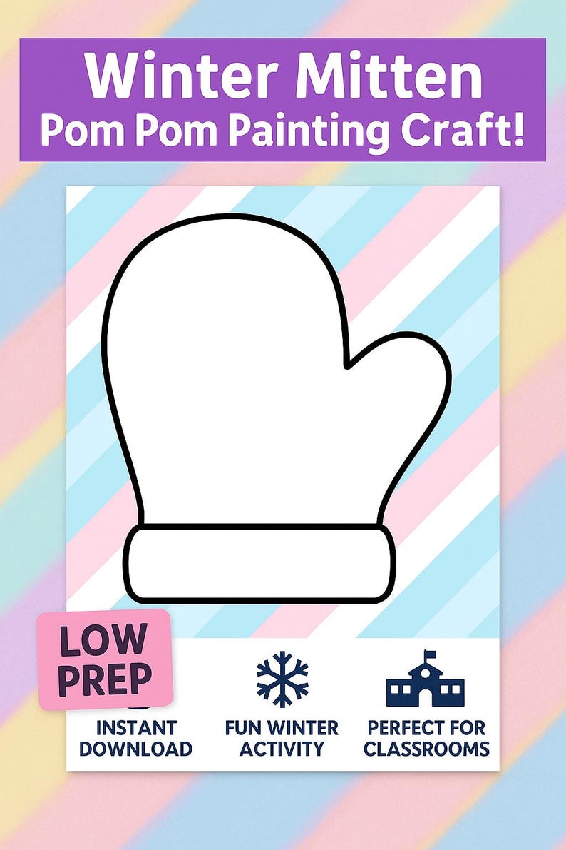 Winter Mitten Pom Pom Painting Craft for Kids - Etsy