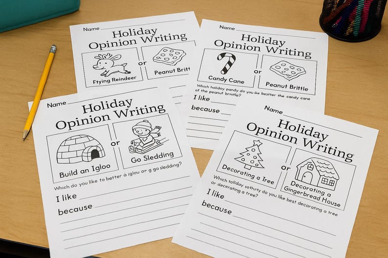 Holiday Opinion Writing Worksheets for Kids | No-prep Literacy Activity ...
