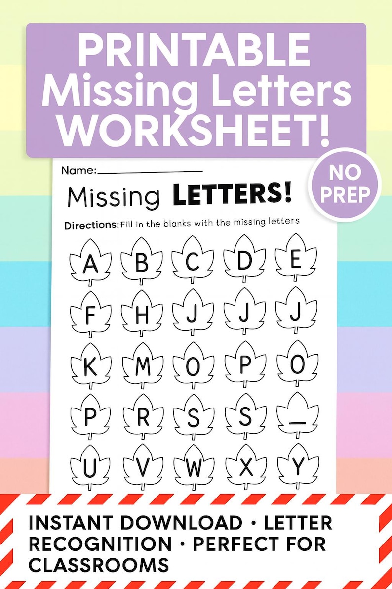 Printable Missing Letters Alphabet Worksheet for Kids” - Etsy