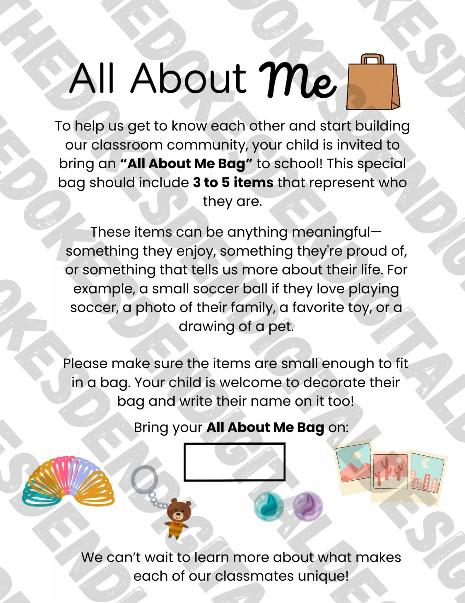 All About Me Bag Activity: Back to School Icebreaker (PDF Printable ...