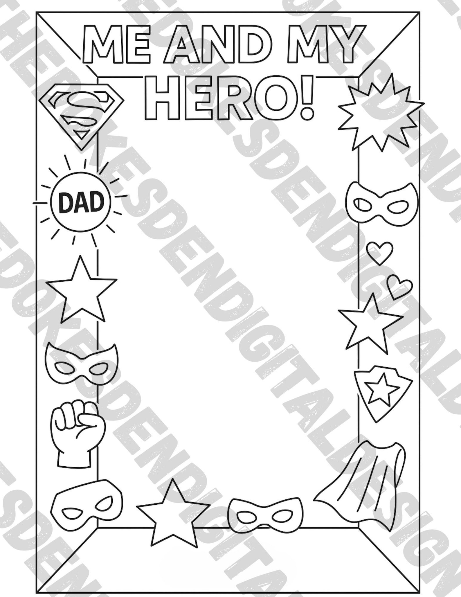Printable Father's Day Coloring Page – "me and My Hero" Superhero Frame ...