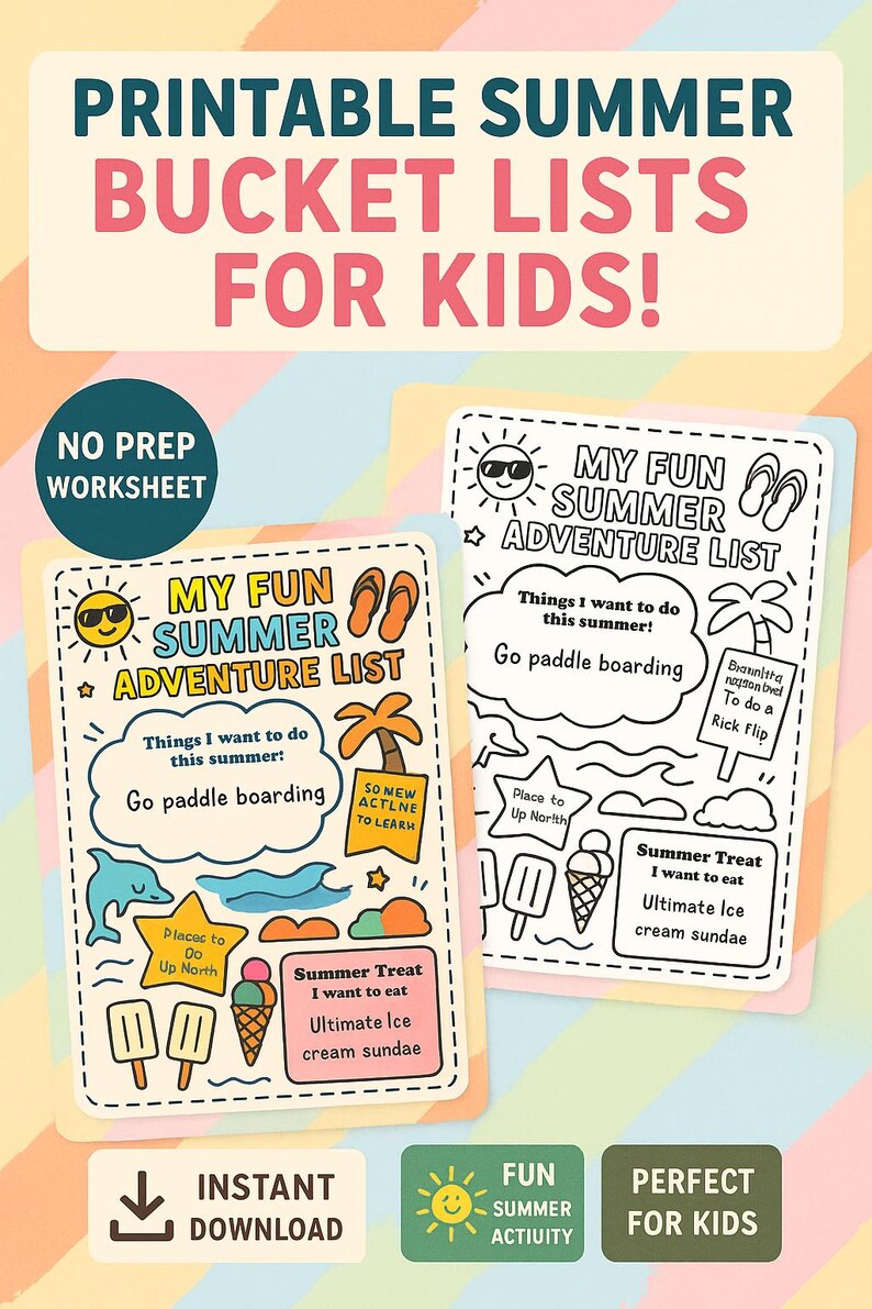 Summer Bucket List Printable for Kids – Color and B&W Versions! - Etsy