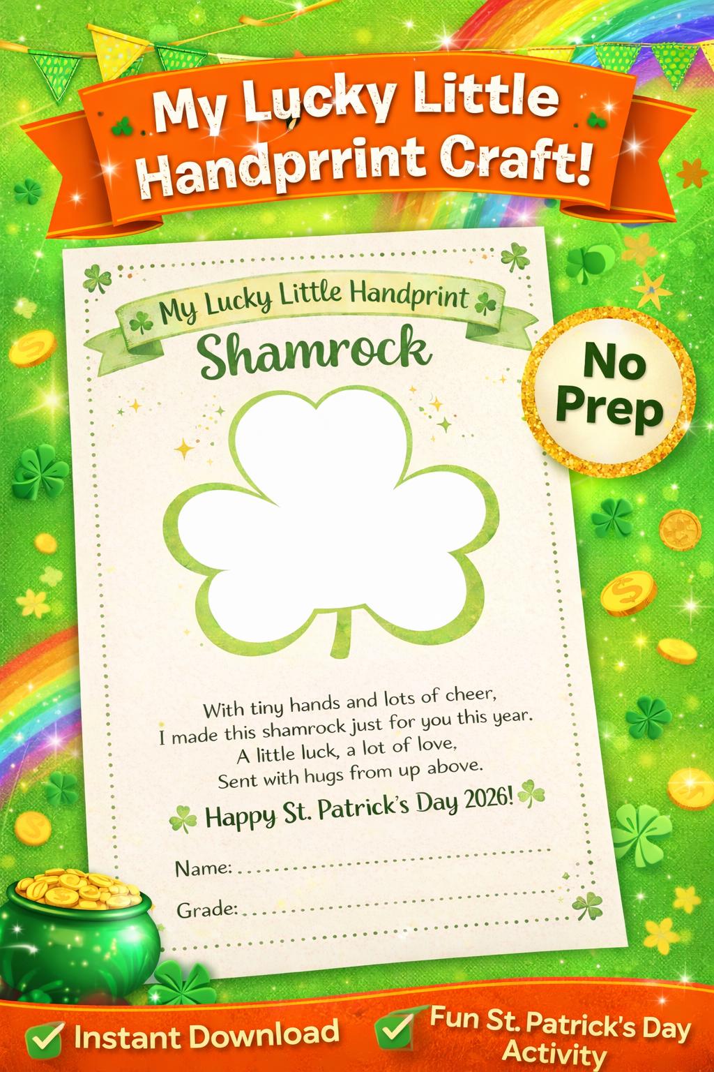 St. Patrick’s Day Shamrock Handprint Craft | Printable Keepsake ...