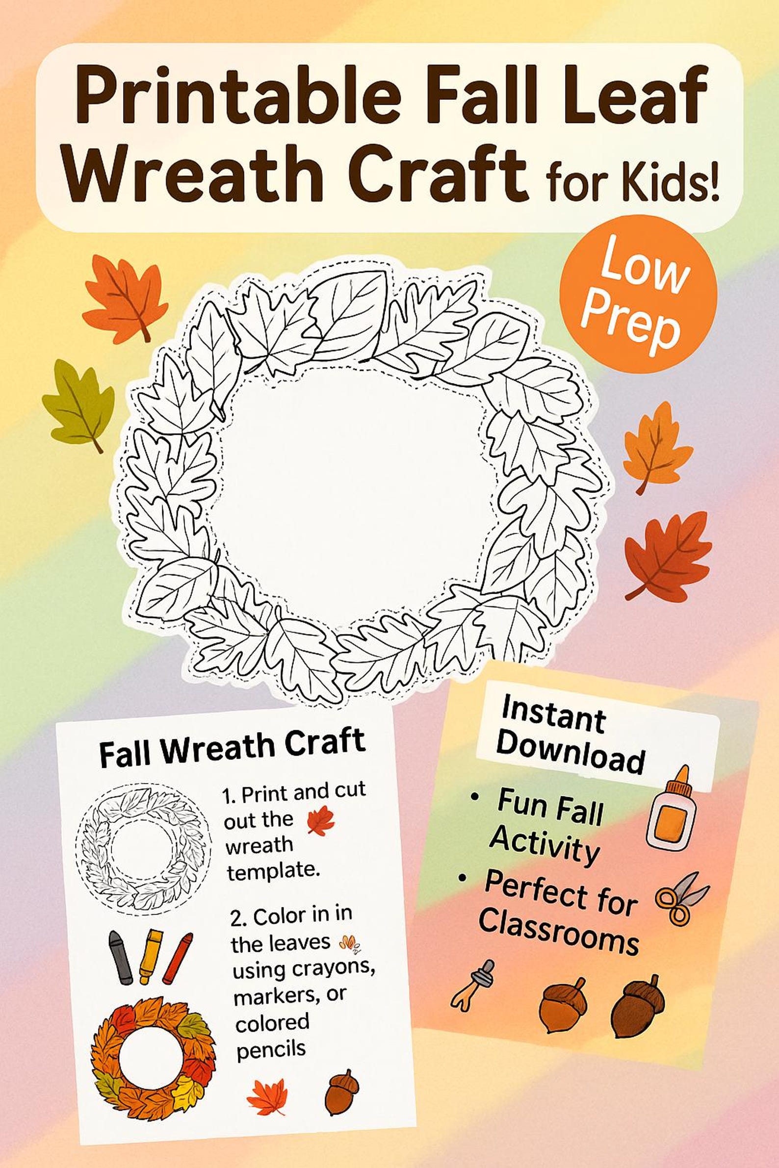 DIY Fall Wreath Craft Template | Fun Autumn Leaf Activity for Preschool ...
