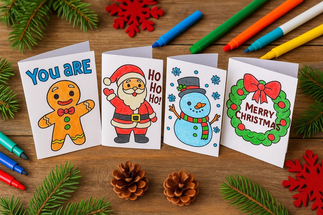 Kids Christmas Cards to Color | Printable DIY Holiday Craft | Classroom ...