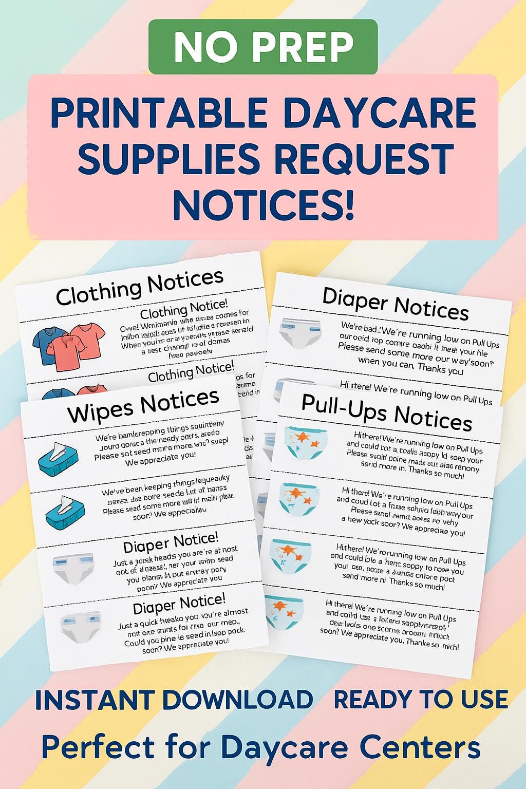 Daycare Supply Request Notices: Printable Reminder Notes (PDF Download ...