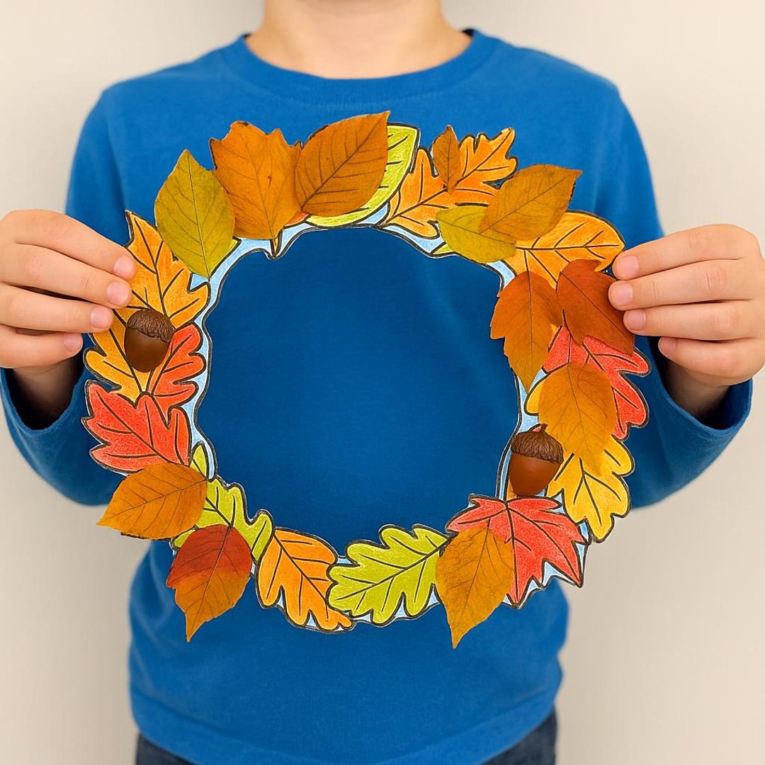 DIY Fall Wreath Craft Template | Fun Autumn Leaf Activity for Preschool ...
