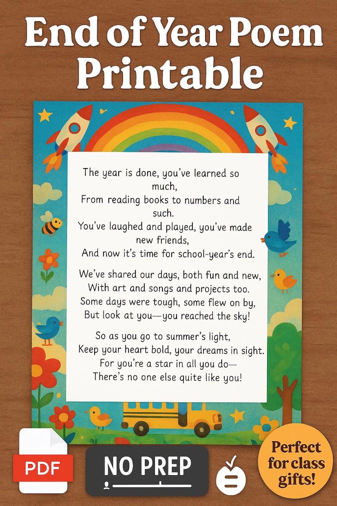 Last Day of School Poem Printable | End of Year Student Gift ...