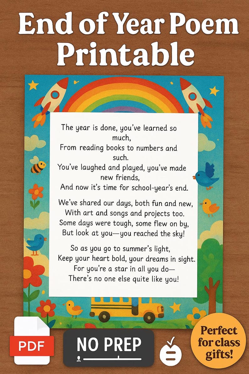 Last Day of School Poem Printable | End of Year Student Gift ...